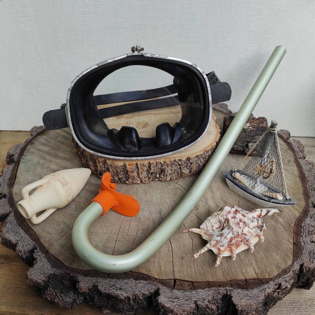 Vintage USSR Scuba Diving Mask With Snorkel Black Rubber - Etsy
