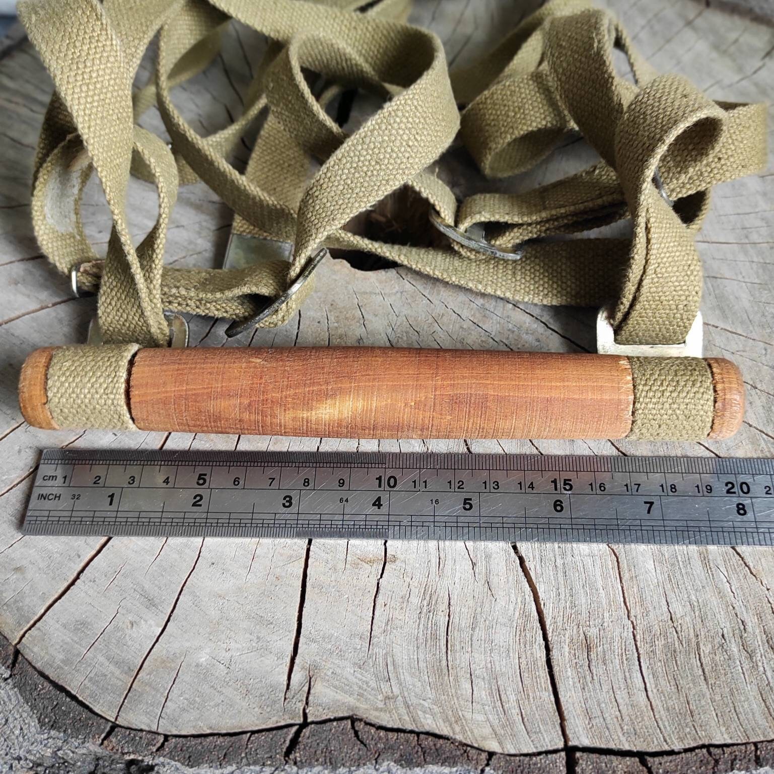 Vintage Military Heavy Duty Carrying Strap with Wooden Handle | Etsy