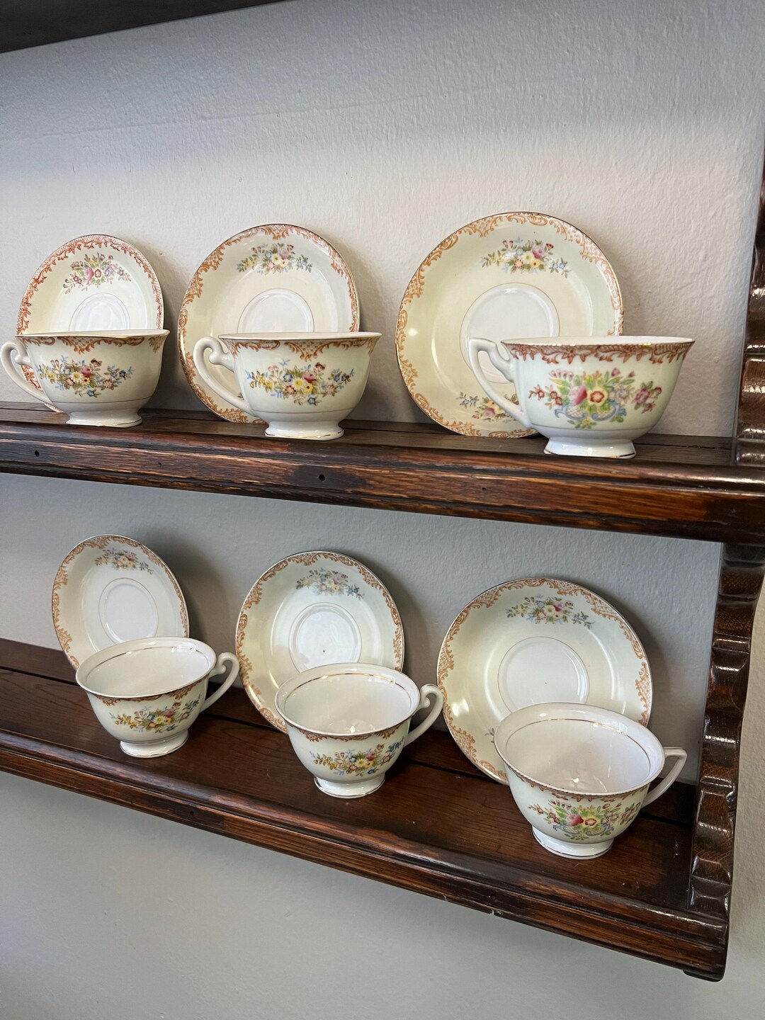 Vintage Kikusui China Porcelain Footed Cups and Saucers Set of 6 - Etsy