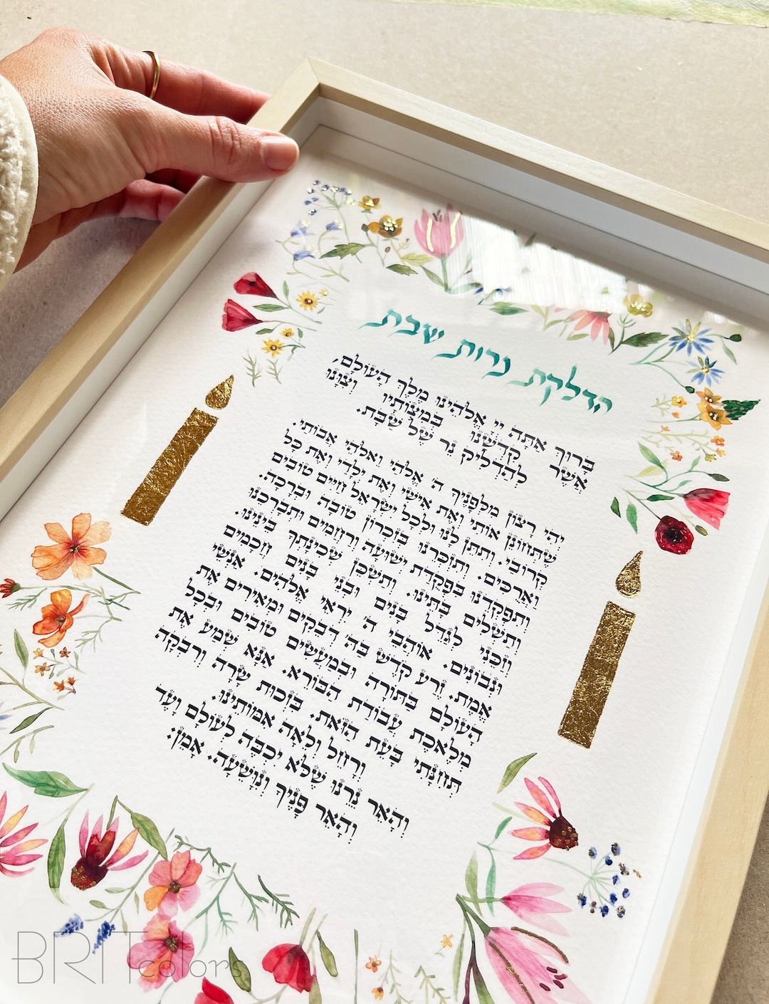 Shabbat Candle Lighting Blessing | Hebrew Prayer | Watercolor ...