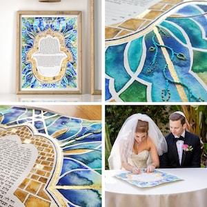 Custom Watercolor, Embroidered, Glass Beads & Pure Gold Leaf Ketubah ...
