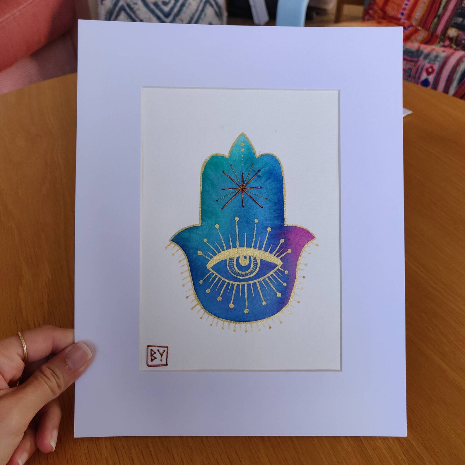 Hand of Hamsa Painting, Hamsa Hand Watercolor Painting, Housewarming ...