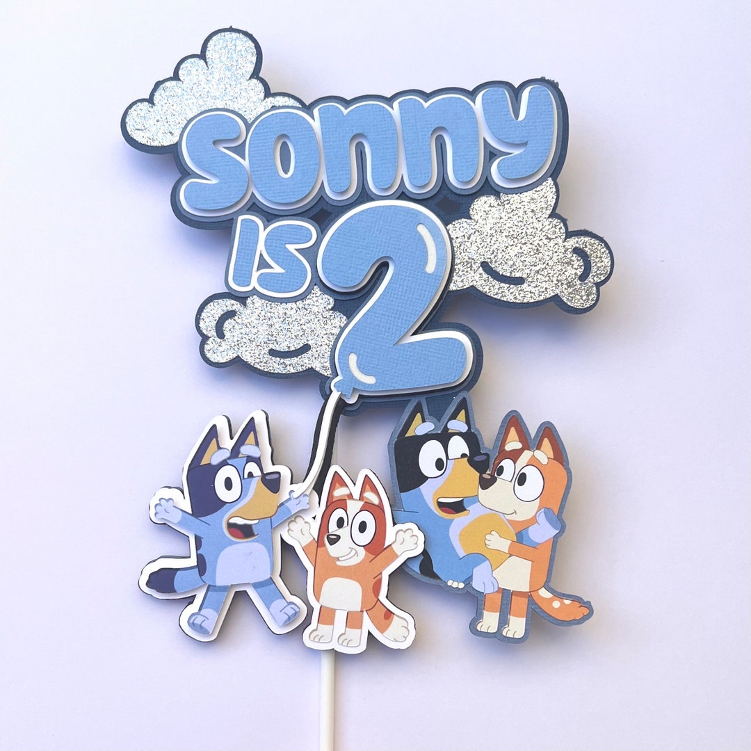 Custom Bluey Cake Topper W/name & Age Balloon and Clouds - Etsy