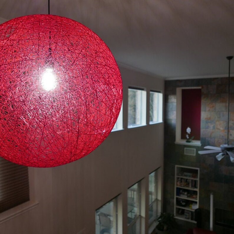 Red Ceiling Light. Sphere Lighting Fixture, Big Pendant Light. Modern ...