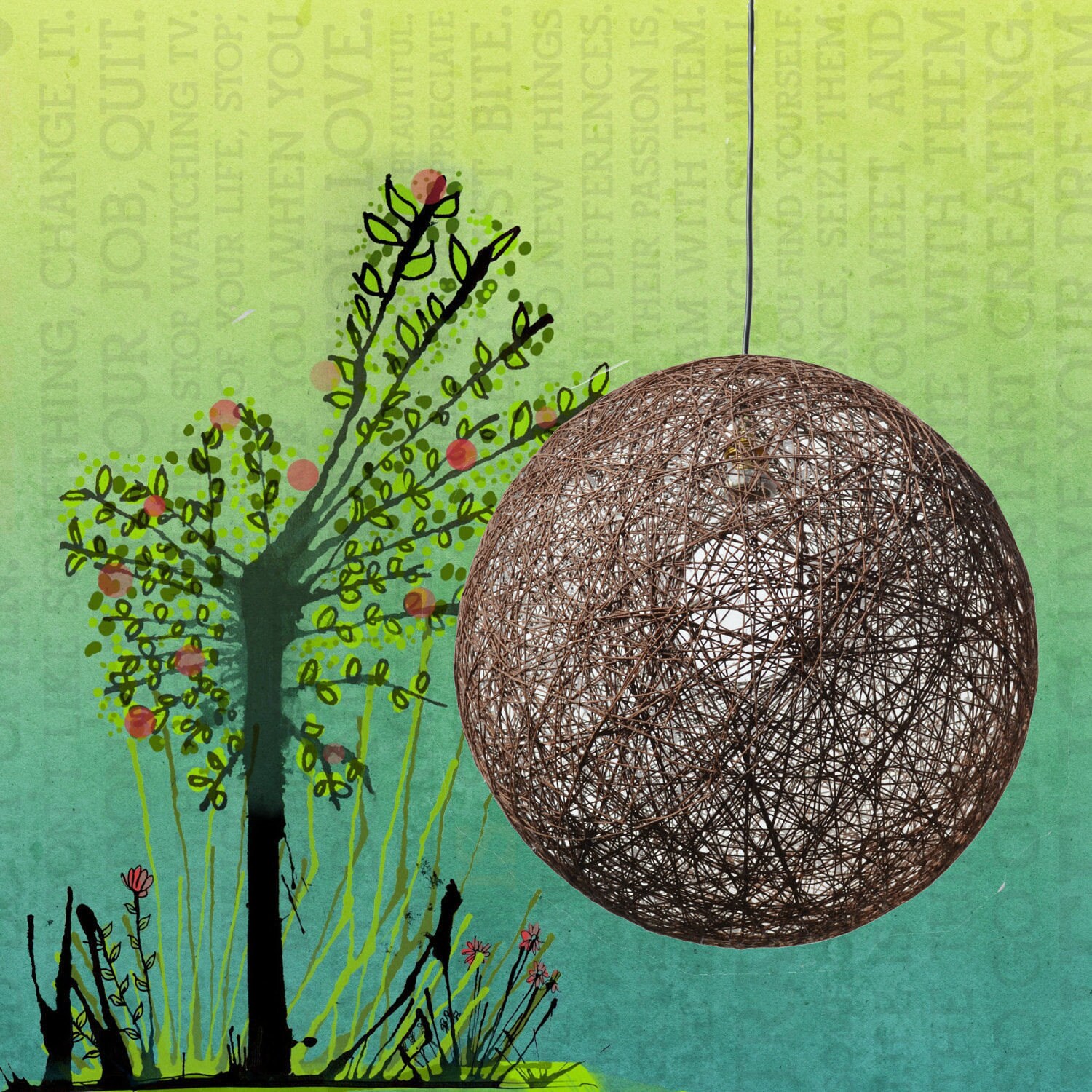 Brown String Shadow Lamp. Pendant Light, Globe Pendant Lamp, Design ...