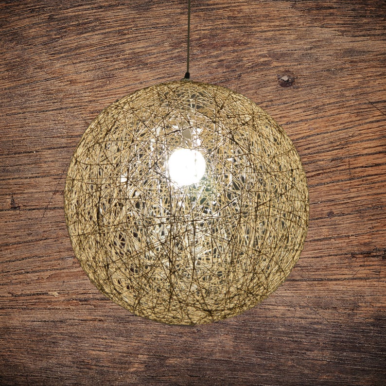 Hemp Sphere Pendant Light. Rustic Pendant Lamp, Hemp Lighting Fixture ...