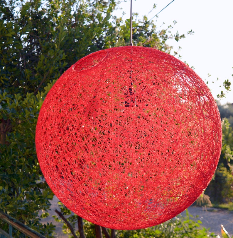 Red ceiling light. Sphere lighting fixture Big pendant light. | Etsy