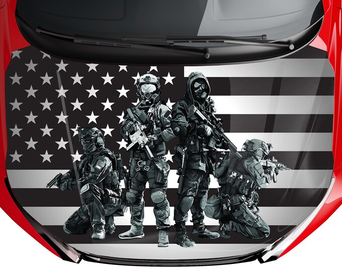 Military Soldier American Flag Hood Wrap Vinyl (52" X 72") 10 Year Wrap ...