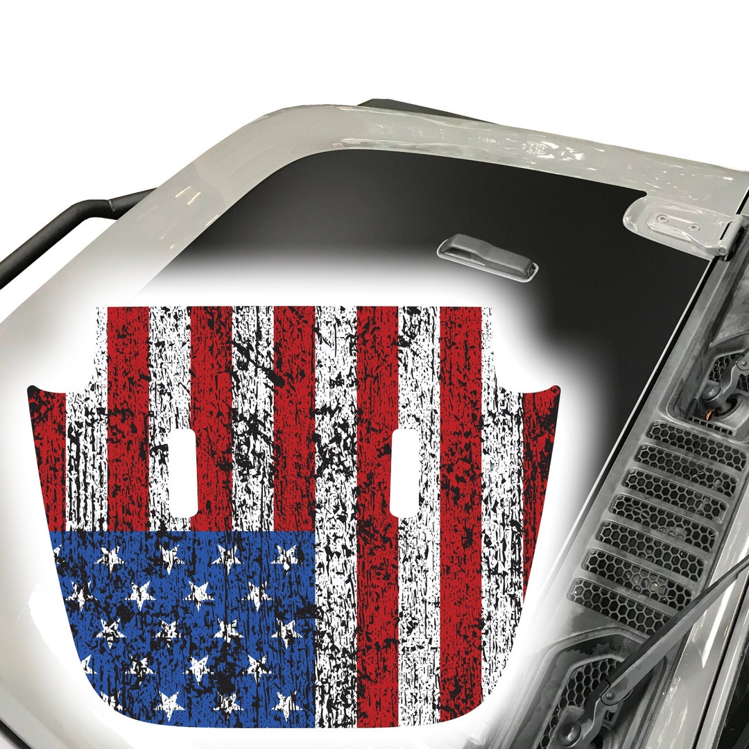 Distressed American Flag Hood Decal Compatible With Jeep Wrangler JL ...