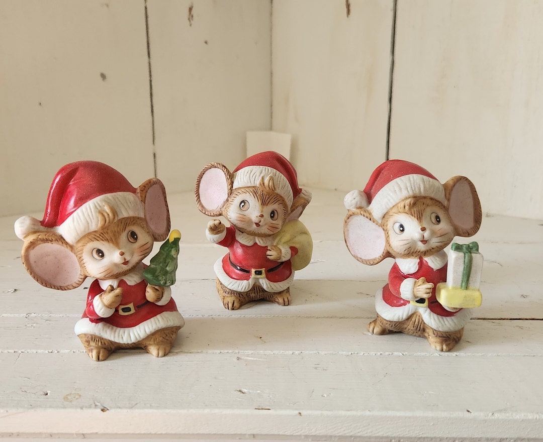 Vintage Homco Christmas Mouse Trio / Santa Mouse Vintage Christmas ...