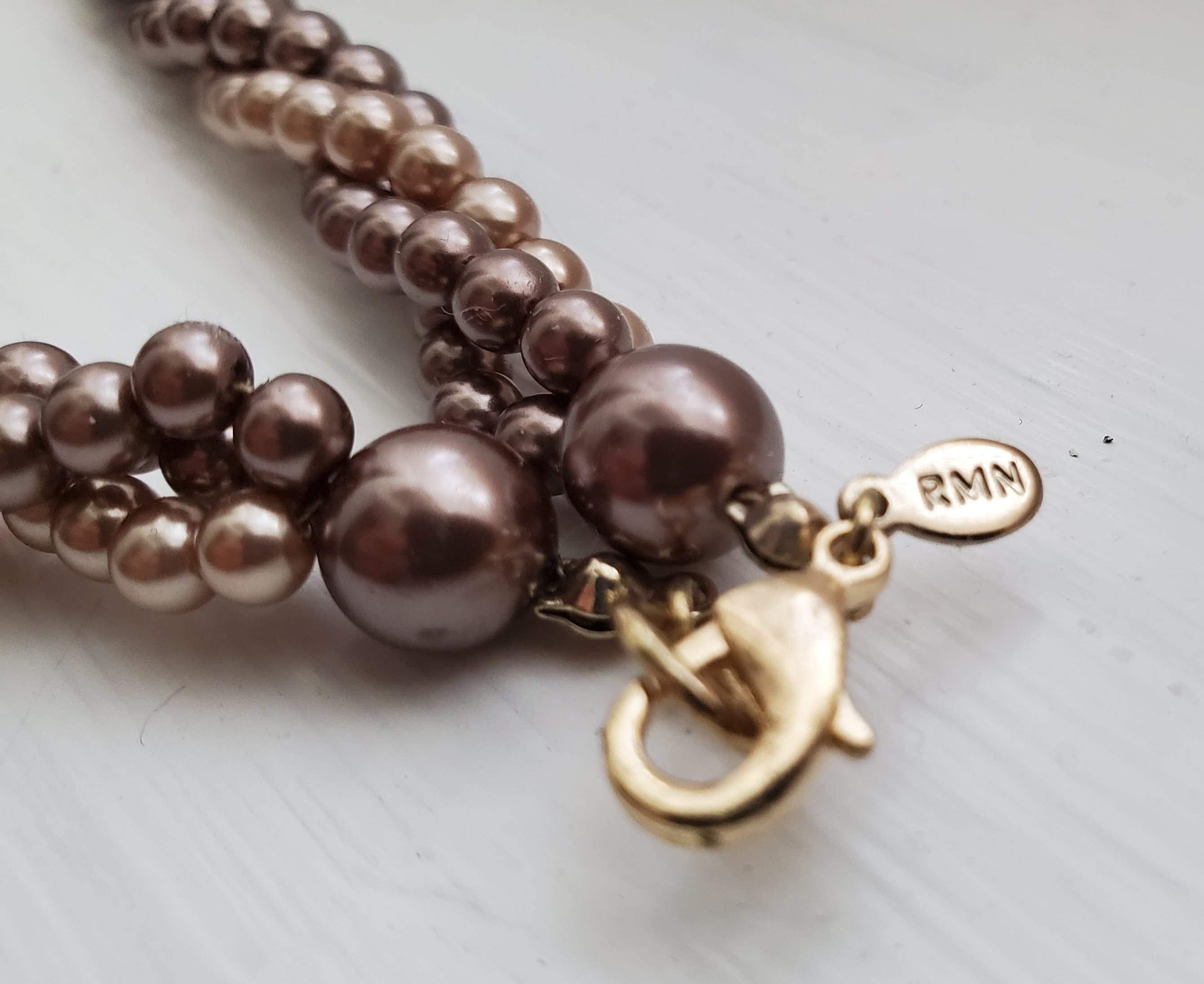 Mid Century RMN Three Strand Gray Tone Pearl Necklace- Excellent ...
