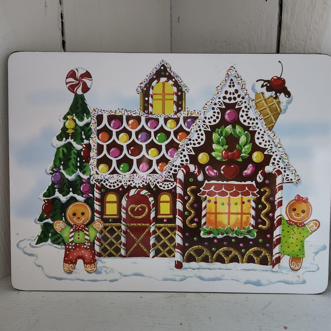 Set of Four Vinyl and Cork Gingerbread House Placemats - Measure 15.5 X ...