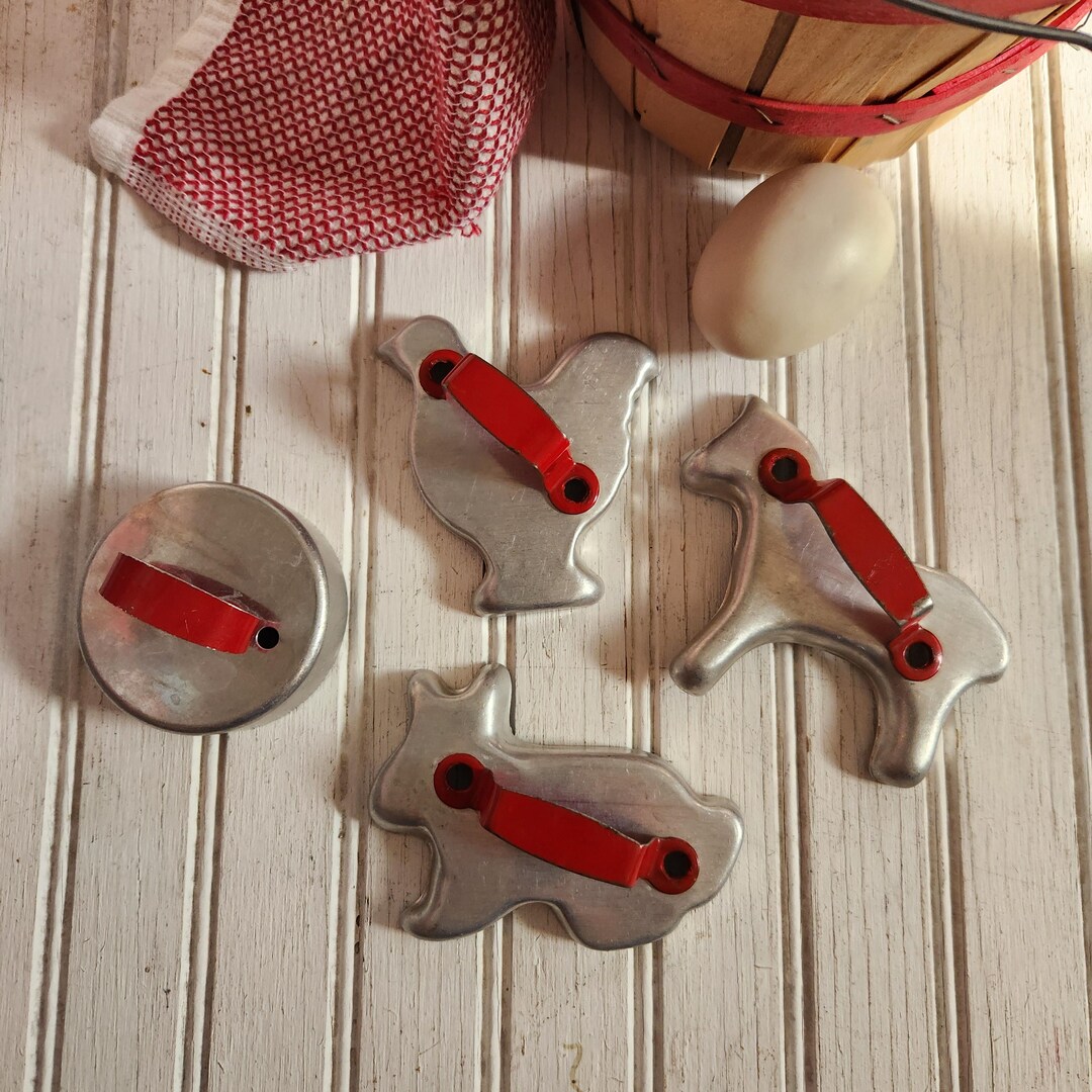 Set of Four Vintage Aluminum Cookie Cutters With Red Metal Handles ...