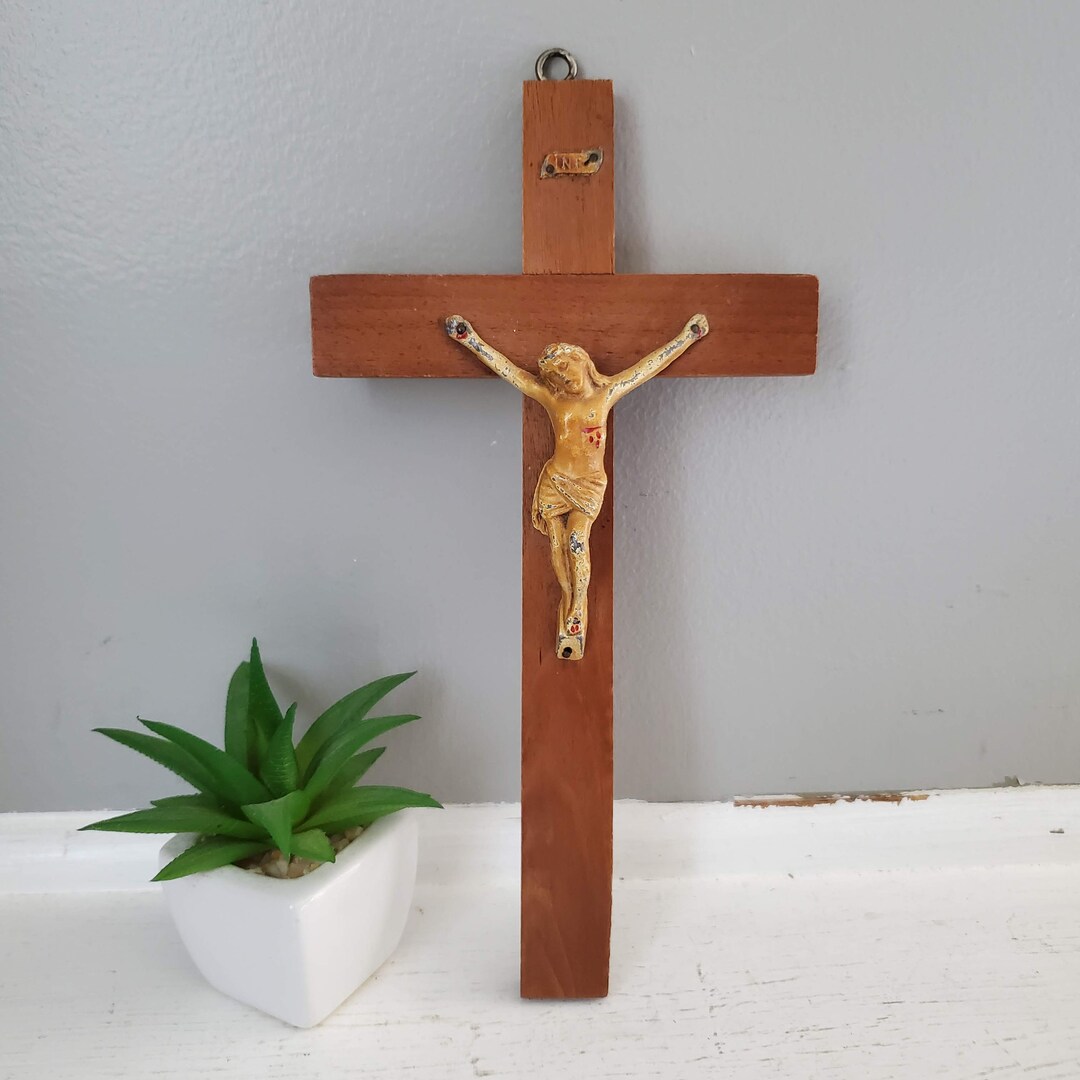 Wooden Cross / Crucifix With Worn Metal Jesus - Nice Size - Wonderful ...