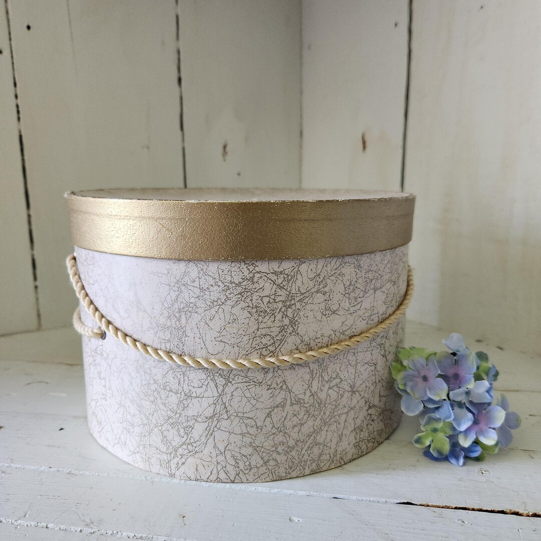 Vintage Shabby Chic Small Sized Hat Box - Gold Splatter Design Mid ...
