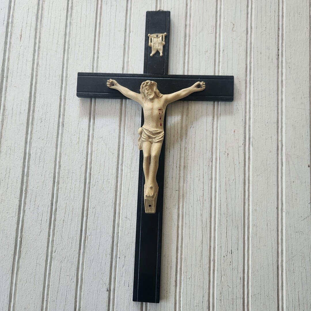 Wooden Cross / Crucifix With Worn Metal Jesus - Nice Size - Wonderful ...