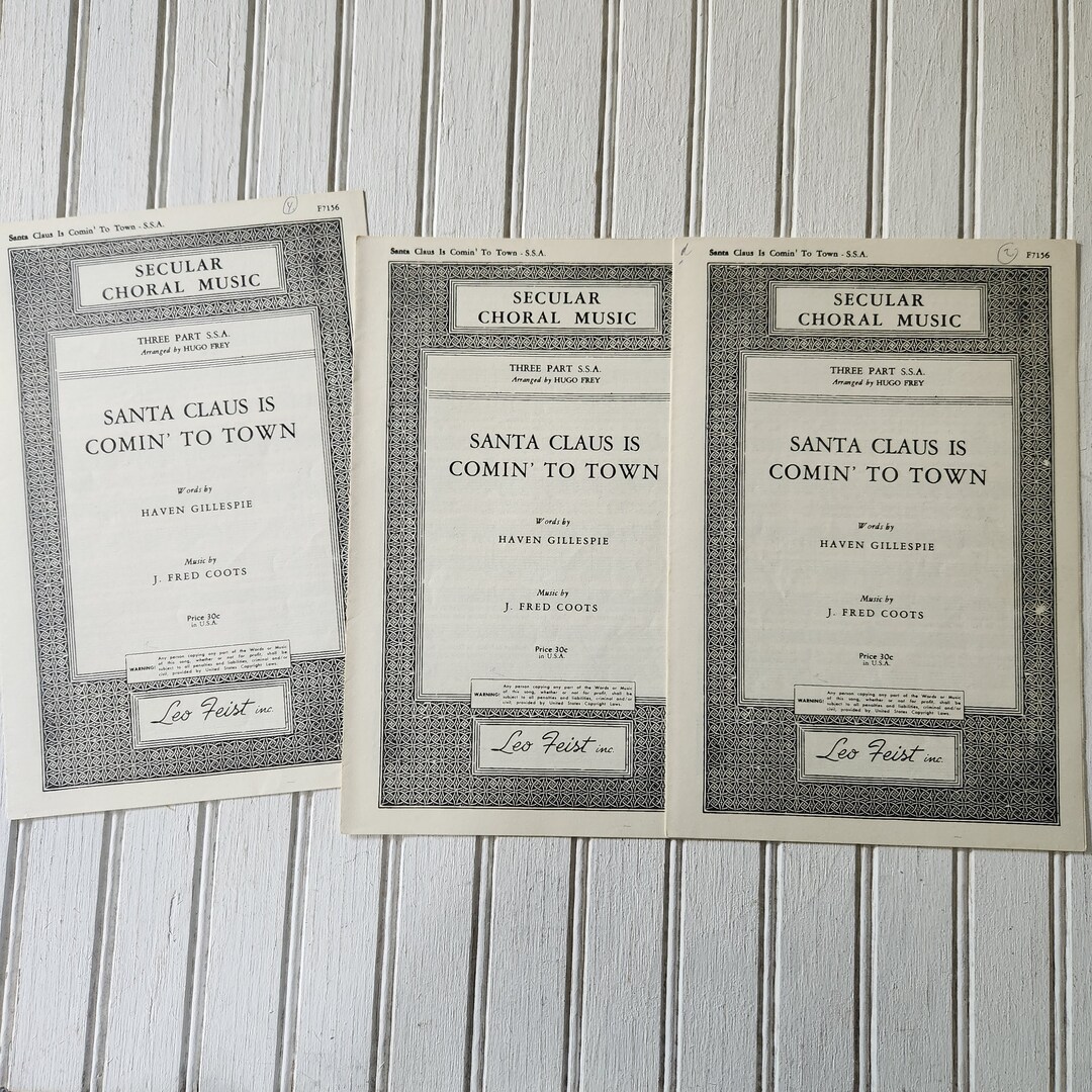 Set of 3- Santa Claus is Comin to Town Christmas Choral Music - 1962 ...
