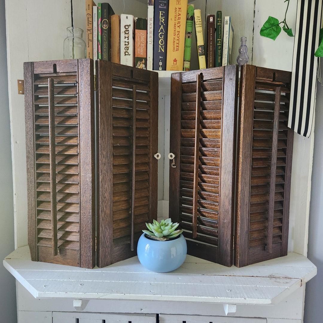 Vintage Wood Shutters slatted / Louvered Section Works Each Panel is 21 Tall and 7.75 Wide. Two ...