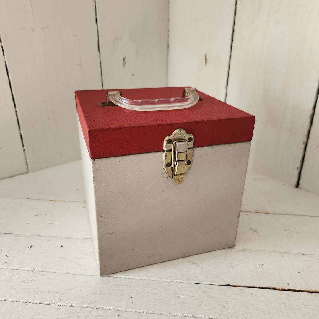 Vintage White and Red Metal Box With Plastic Handle- Weiland Metal Co ...