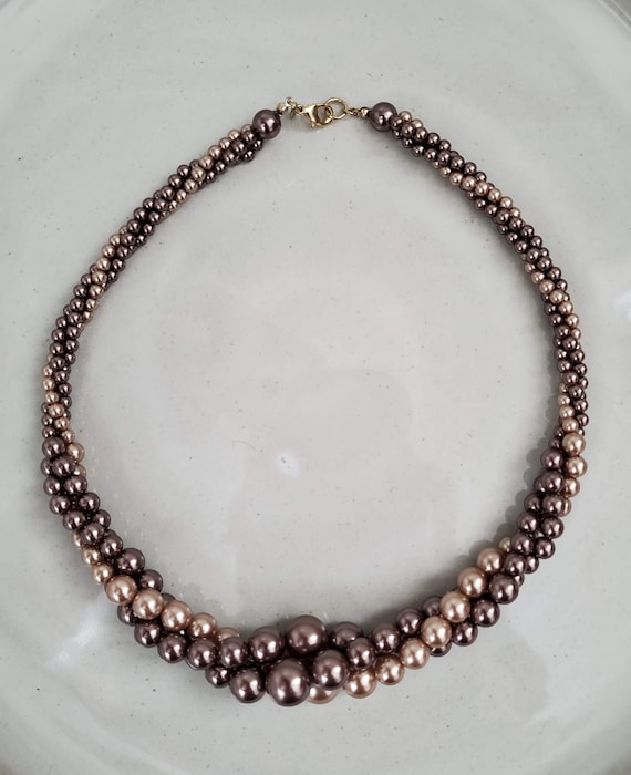 Mid Century RMN Three Strand Gray Tone Pearl Necklace… - Gem