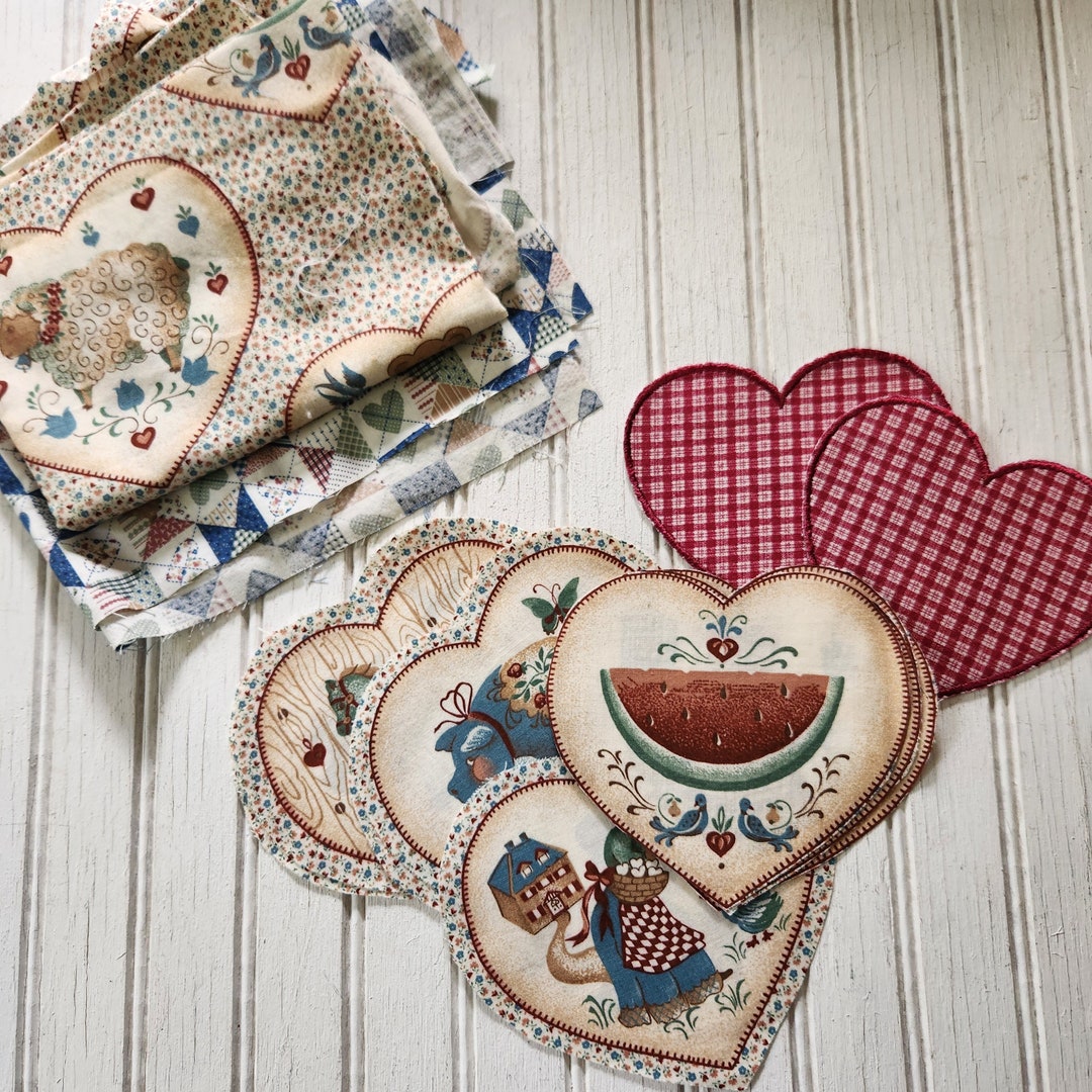 Vintage Country Heart Shaped Fabric Pieces for Crafts and Sewing ...