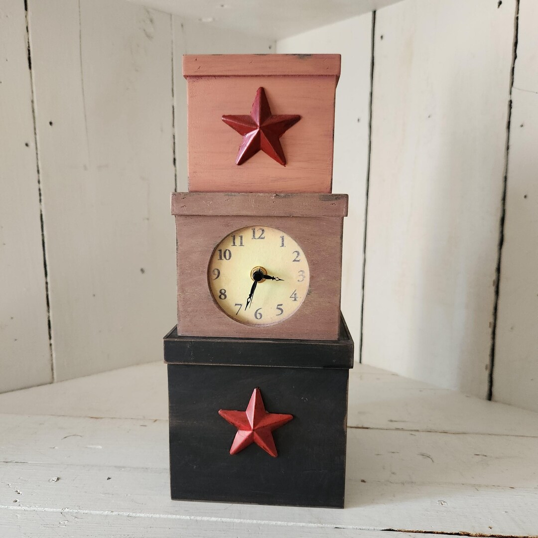 Vintage Americana Box Clock: Red, White & Blue Star Decor - Etsy
