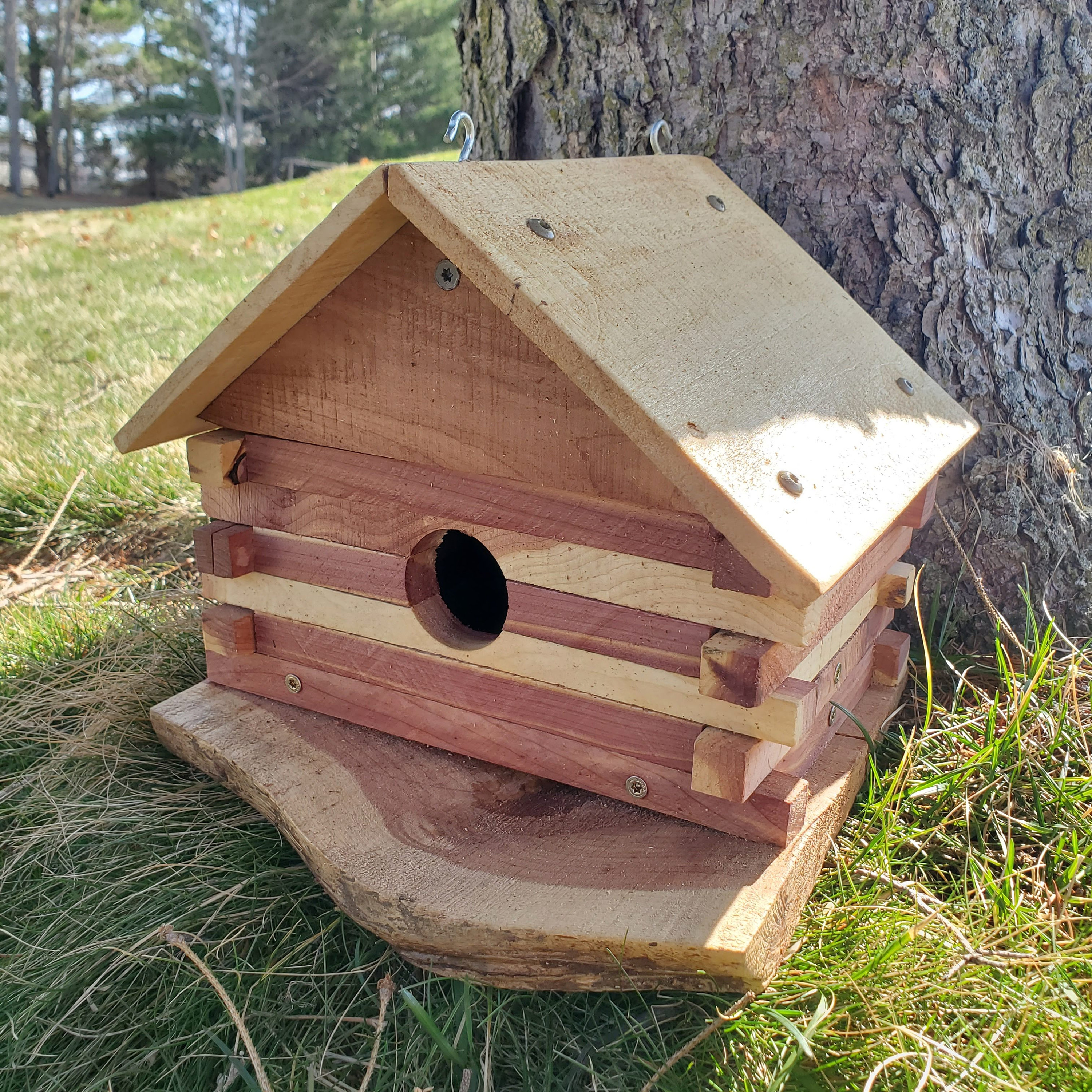 Sturdy Handmade Cedar Log Cabin Bird House/ Bird Feeder Folk | Etsy