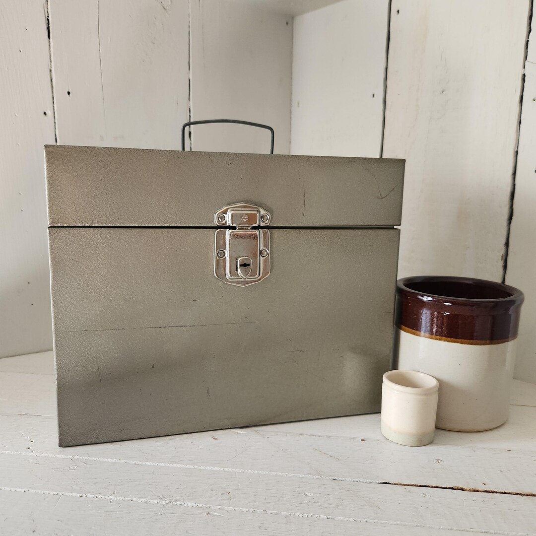 Vintage Metal File Box - USA Excelsior - Very Clean Interior - Gray ...