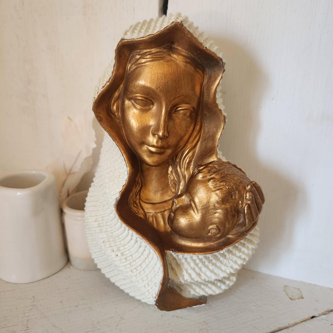 Vintage Mother and Child Chalkware Wall Hanging - White and Gold - Etsy