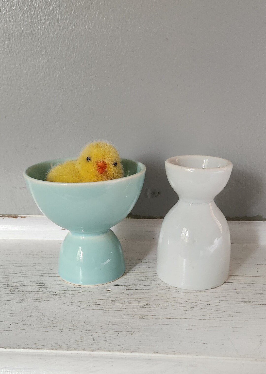 Vintage Ceramic / Pottery Egg Cups - Set of Two - White and Pale Blue ...