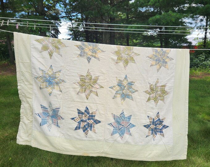 Cutter Quilt vintage Handmade Star Quilt Very Worn Condition Faded ...