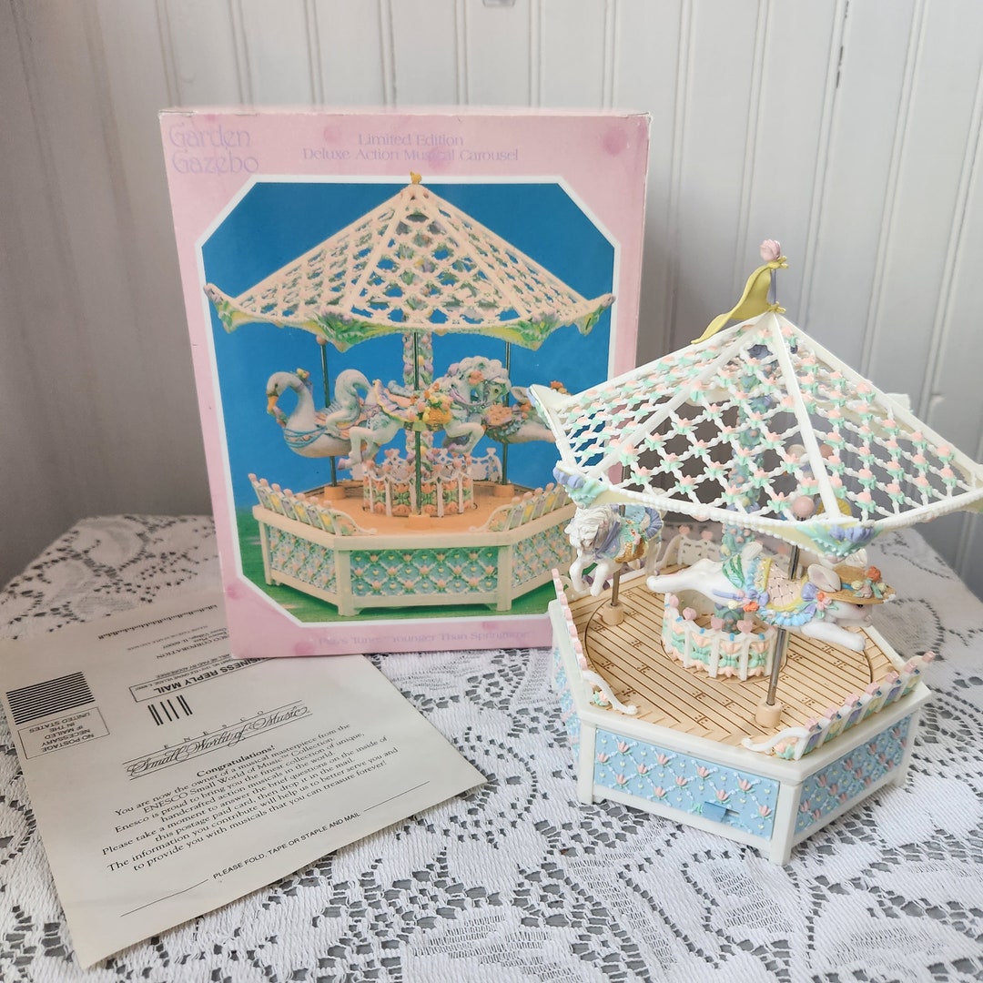 Vintage Enesco Small World of Music Garden Gazebo Carousel Music Box ...