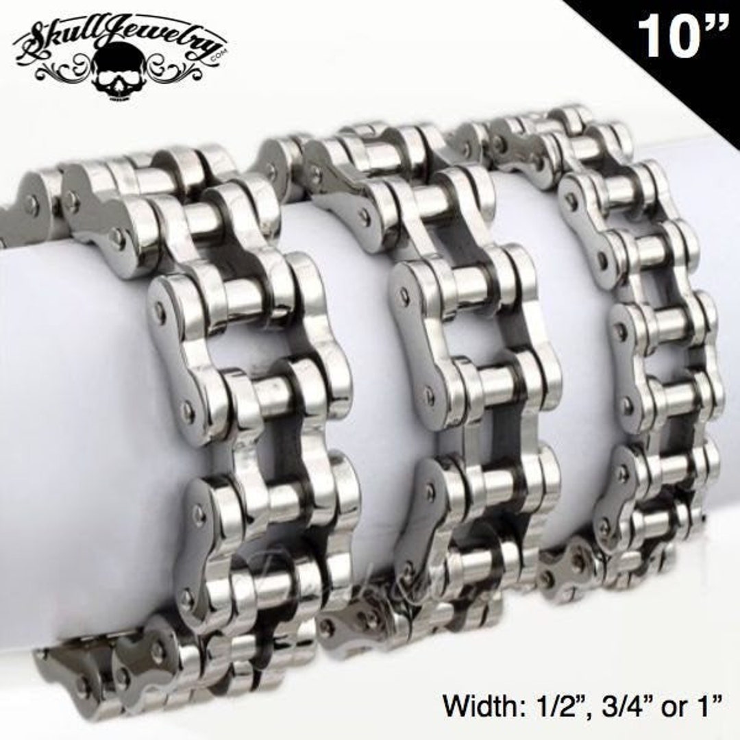 10" X 1/2" Stainless Steel Motorcycle Chain Bracelet - Big, Bold ...