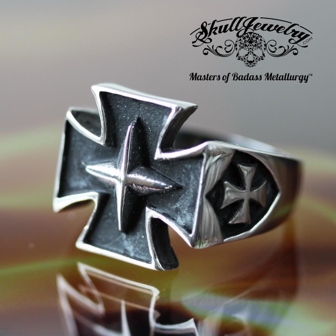 Stainless Steel Iron Cross Ring With Skull on Sides (#078) - Etsy