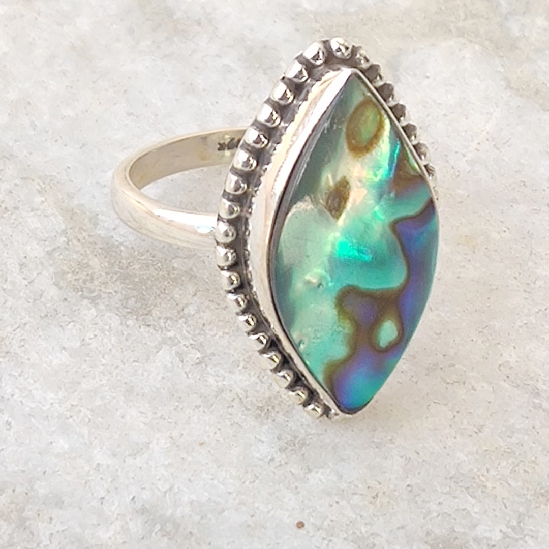 Abalone Bypass Ring Paua Shell Ring, Sterling Silver, Marqusie Ring ...