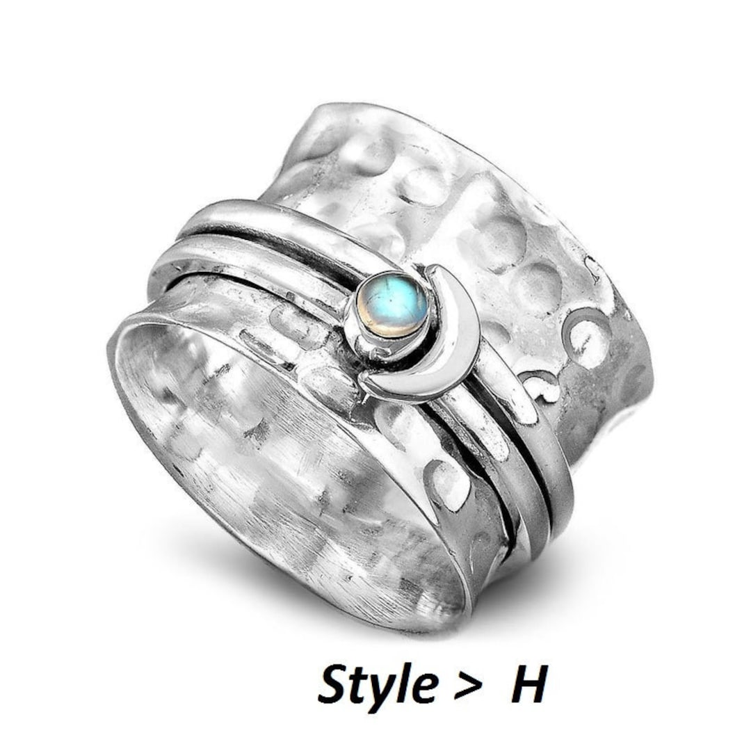 Sterling Silver Moon Spinner Ring for Women, Heart and Follower Spinner ...