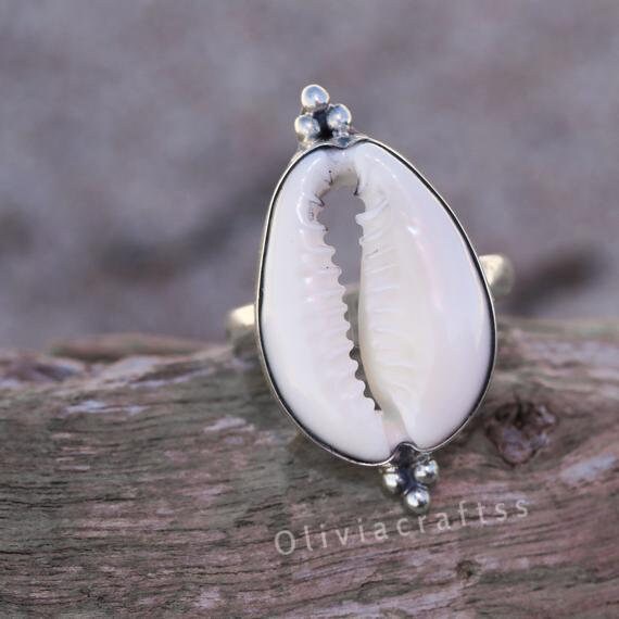 Cowrie Shell Ring, Sterling Silver, Boho Ring, Handmade Jewelry ...