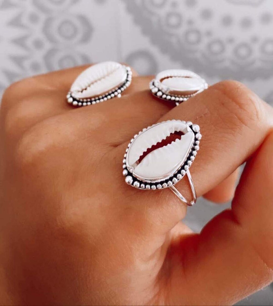Cowrie Shell Ring, Stone Ring, Dainty Ring, Natural Shell, Gemstone ...