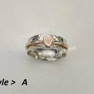 925 Sterling Silver Heart Spinner Ring for Woman, Fidget Ring, Moon and ...