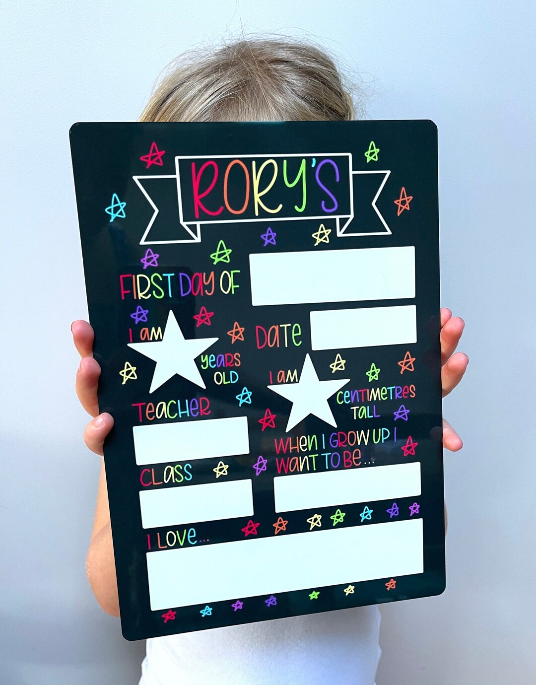 Reusable First Day of School Whiteboard Rainbow Stars Sign, School ...