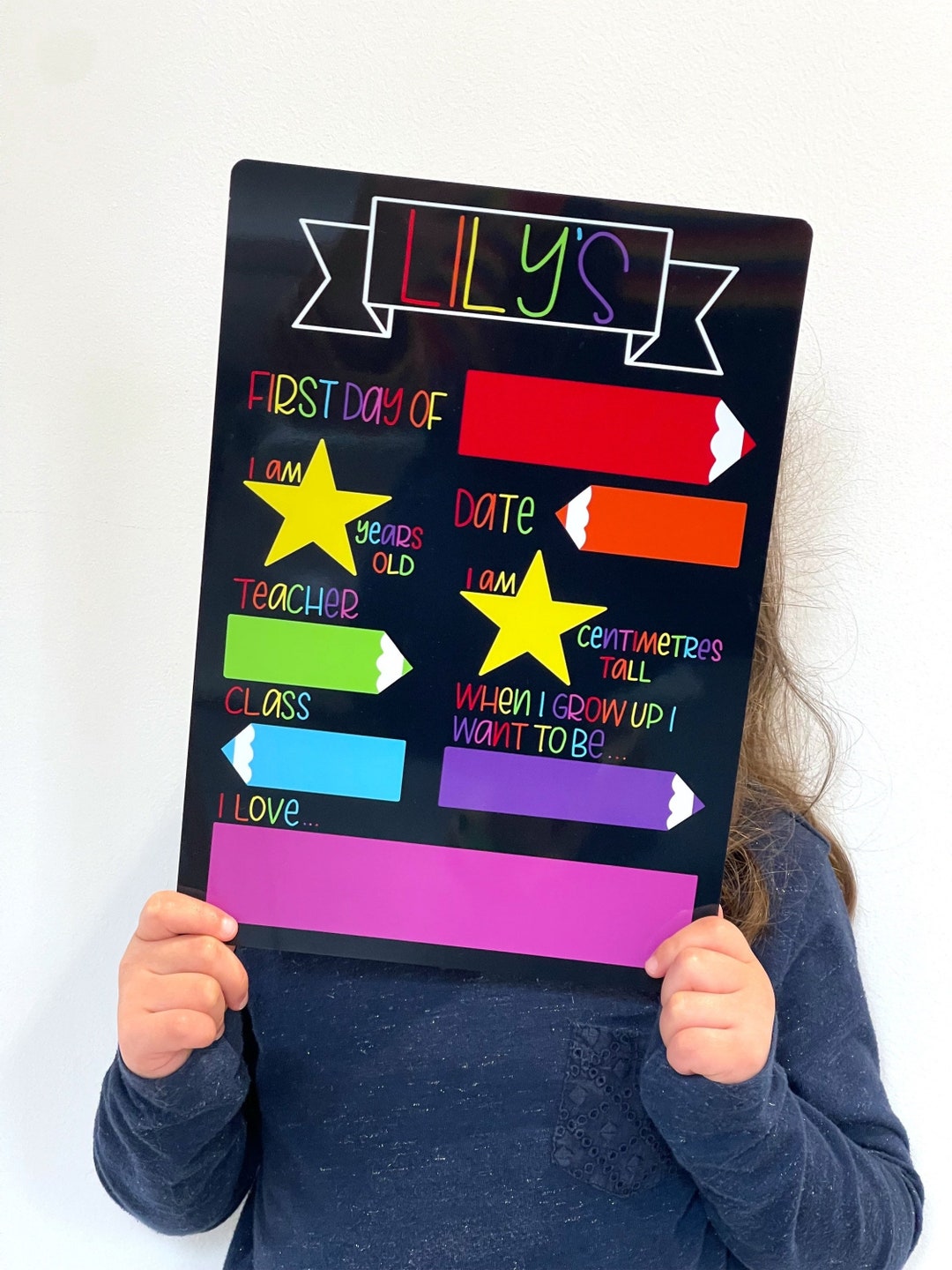 First Day of School Whiteboard Rainbow Pencils Sign, School Milestone ...