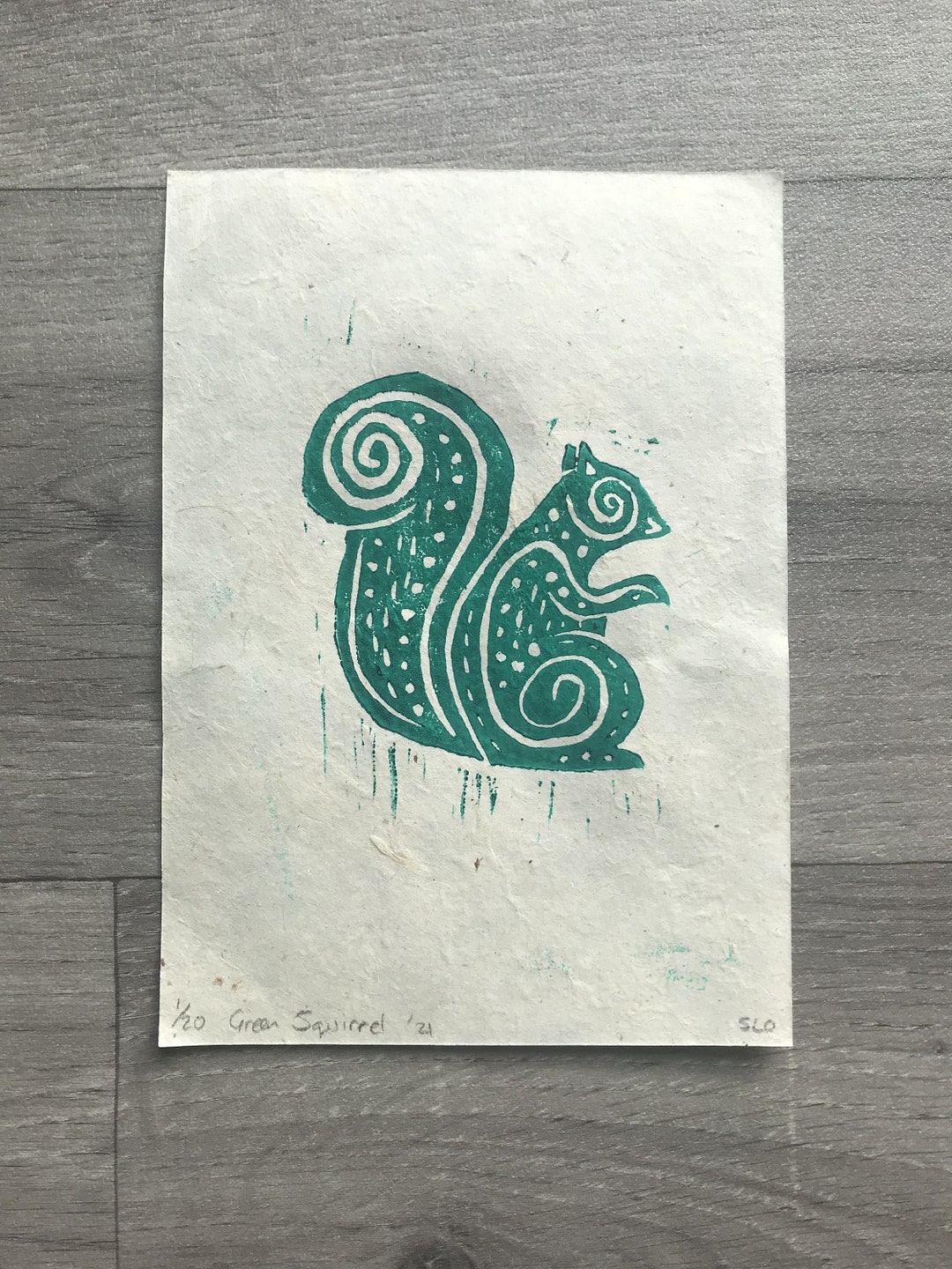 Green Squirrel Handmade Linocut Print Squirrel Print - Etsy