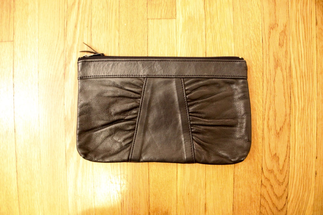 90s Era Vintage Midnight Navy Blue Genuine Leather Zipper - Etsy