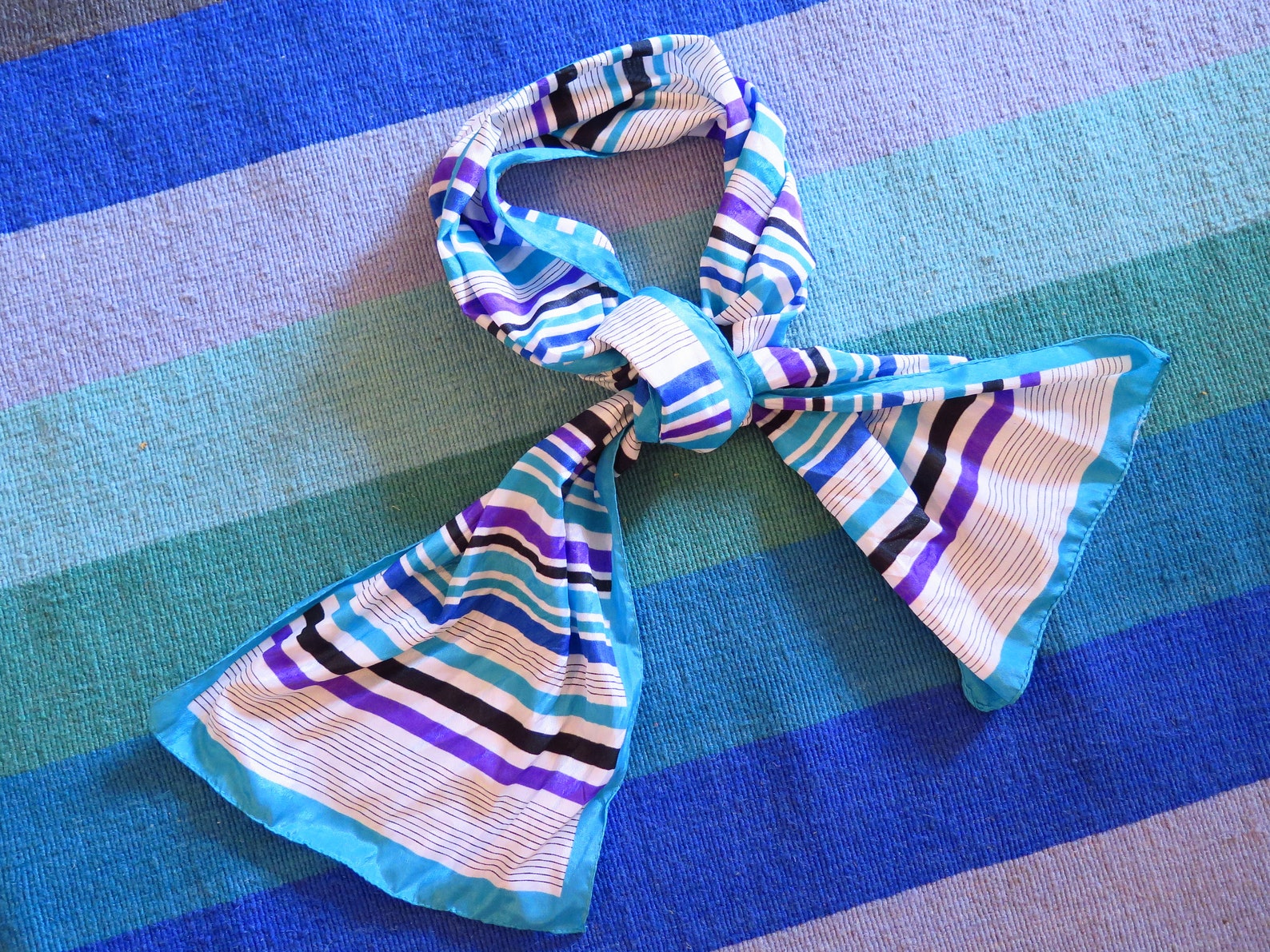 80s Era Vintage Blue Purple and White Striped Long Scarf | Etsy