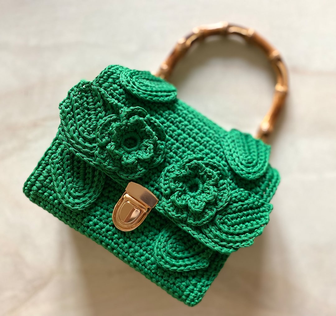 Small Crochet Handbag Crochet Handbag Bamboo Bag Green - Etsy