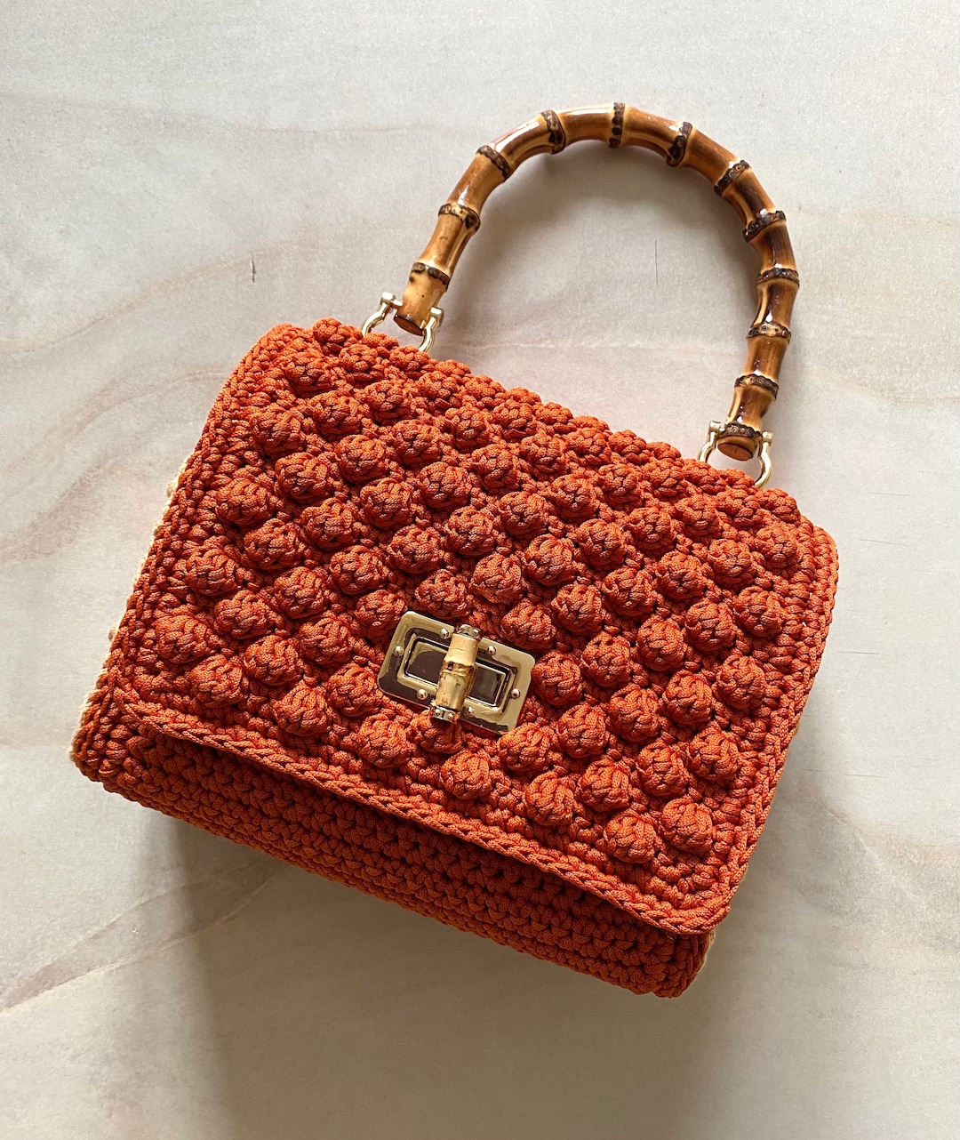 Small Crochet Handbag, Crochet Handbag, Bamboo Bag, Casual Handbag ...