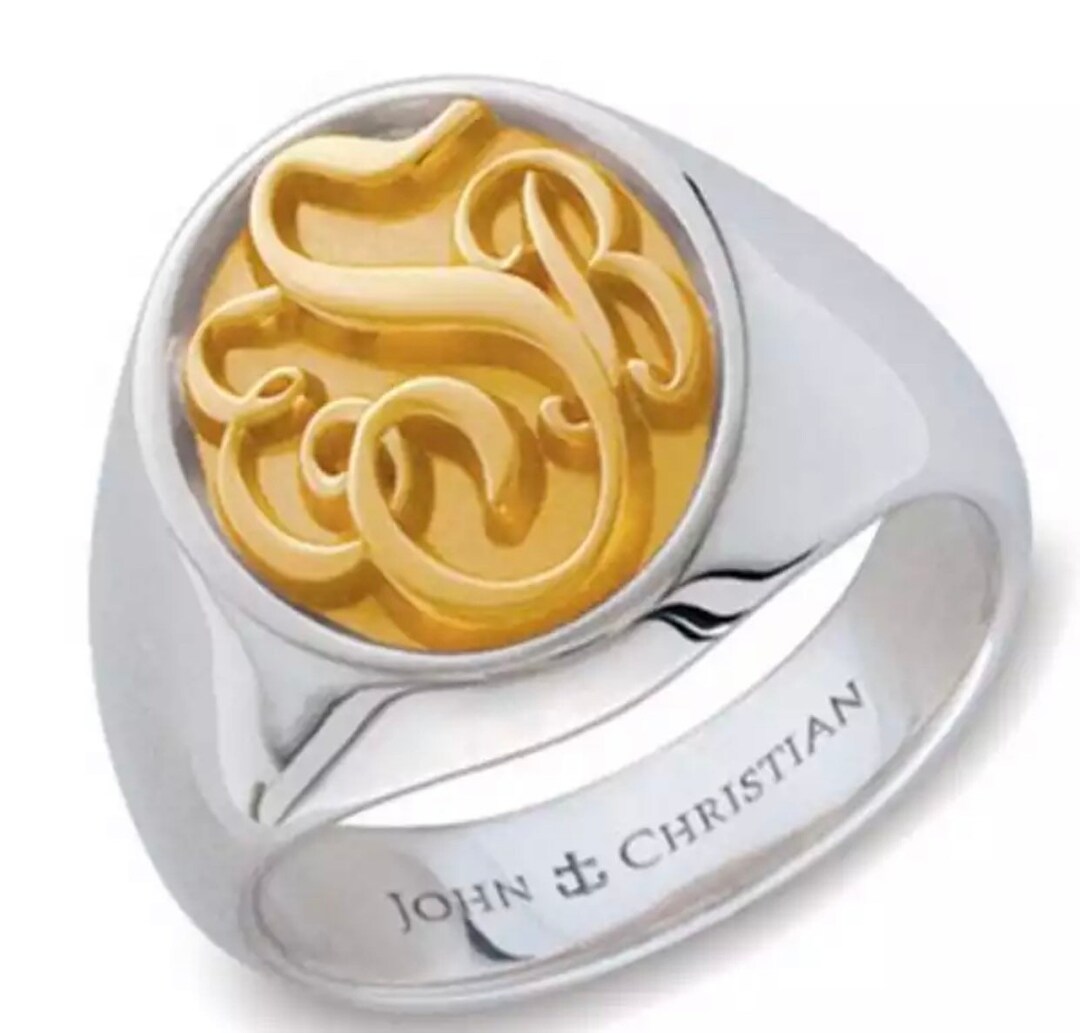 Custom Signet Ring Double Color Round 15mm 925 Sterling Silver Gold ...