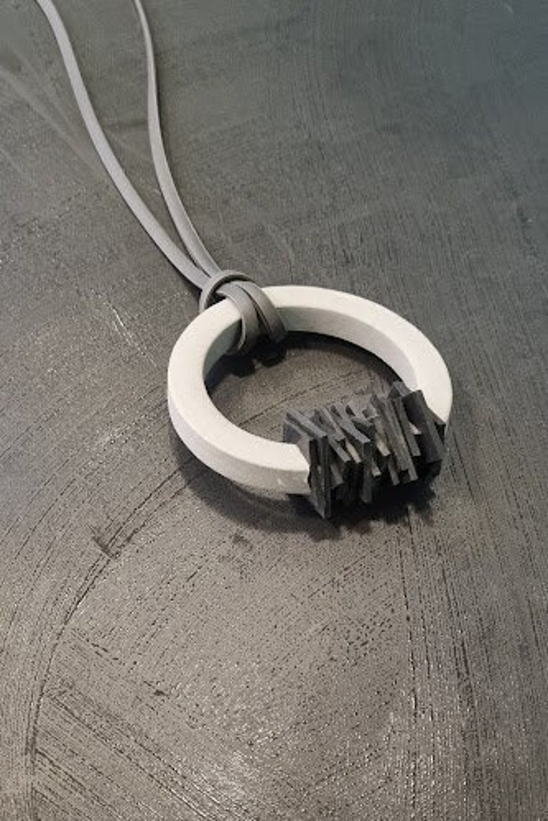Grey Chunky Rubber Pendant Necklace, Grey Exaggerated Pendant, Grey ...