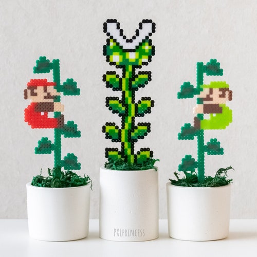 Pixel Plant in a Concrete Pot Piranha Plant Perler Super Mario - Etsy