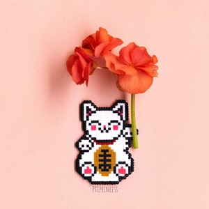 Lucky Cat Pixel Art - Japanese Good Luck Maneki Neko Kawaii Magnet ...